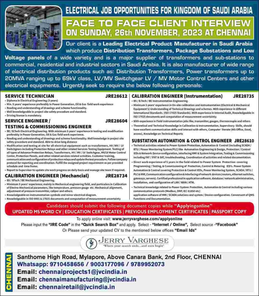 ELECTRICAL JOB OPPORTUNITIES IN SAUDI ARABIA - Gulf Job Paper