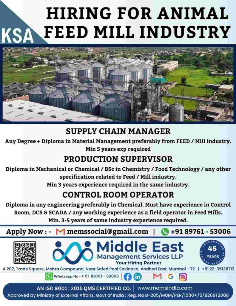 Job Opportunities In KSA For Animal Feed Mill Industry - Gulf Job Paper