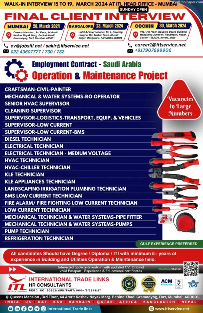 WALK-IN INTERVIEW FOR SAUDI ARABIA - GulfJobPaper.com | Abroad Jobs ...