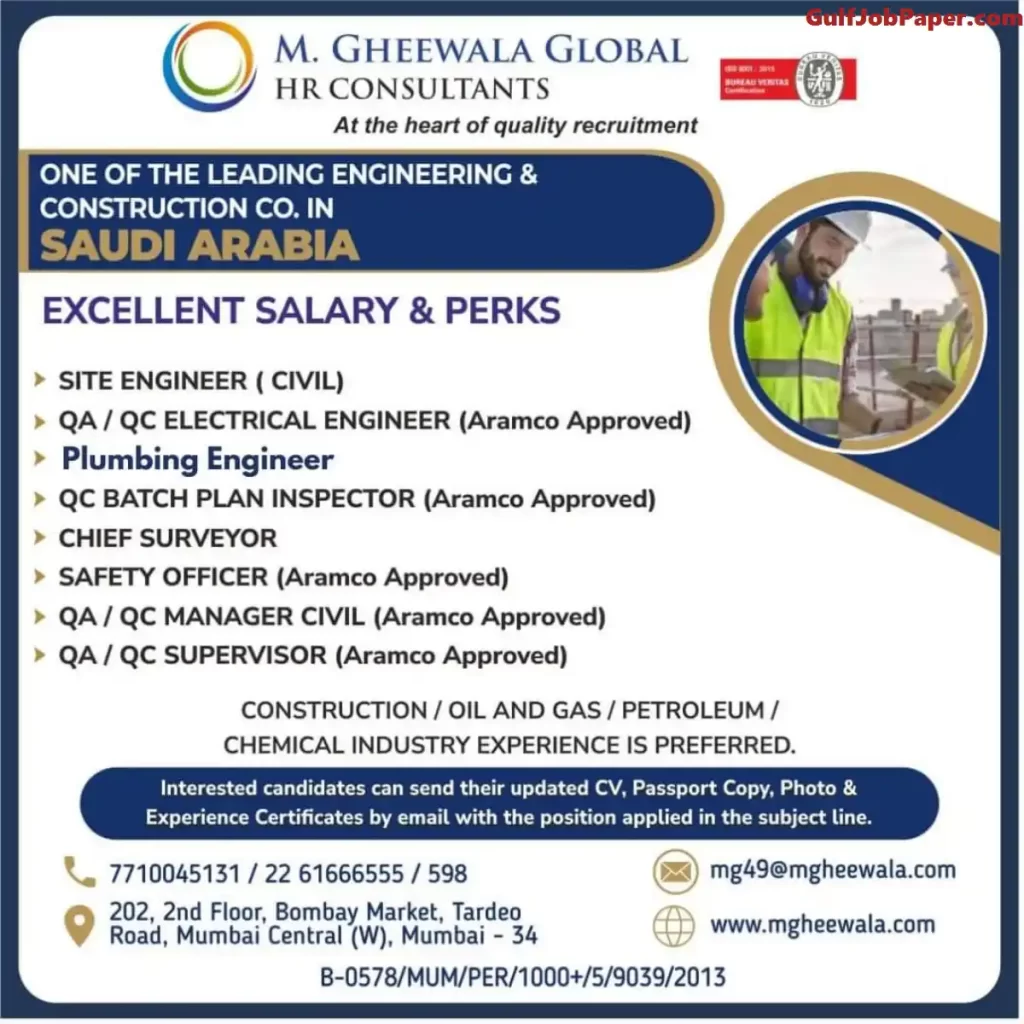 REQUIRED FOR ONE OF THE LEADING ENGINEERING & CONSTRUCTION COMPANY ...