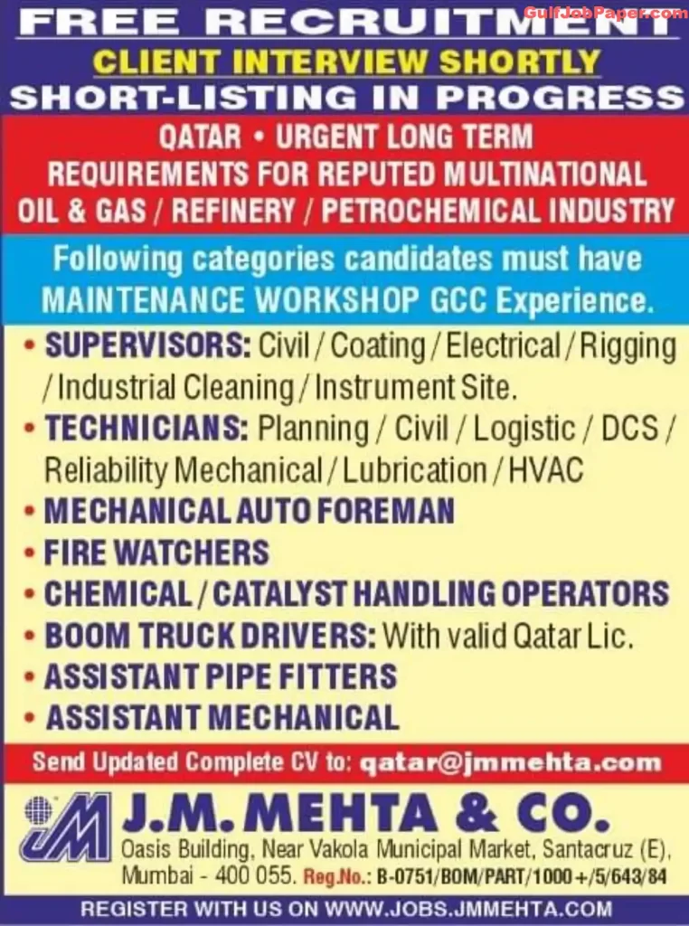 Free Recruitment for Qatar - Oil & Gas/Refinery/Petrochemical Industry ...