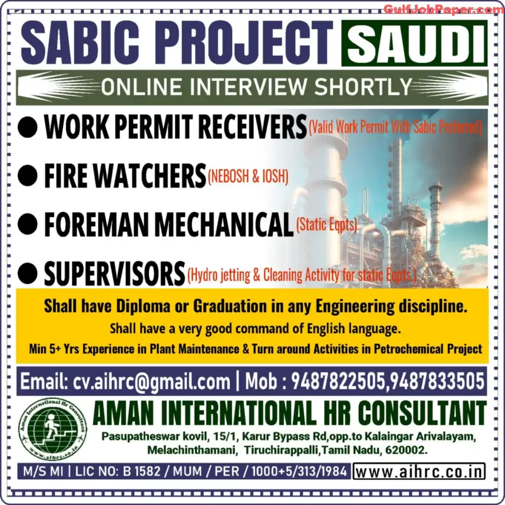Requirement for Sabic Project in Saudi Arabia for various Positions ...
