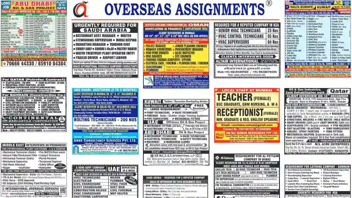 Assignments Abroad Times Mumbai Jobs - 16 August - Gulf Job Paper