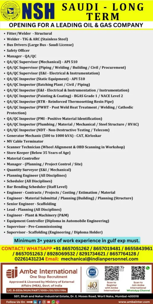 Hiring For Urgent Oil And Gas Jobs In Saudi Arabia - Multiple Vacancies ...