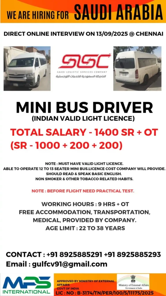 Hiring Mini Bus Driver For Saudi Arabia - Direct Online Interview On 13 ...