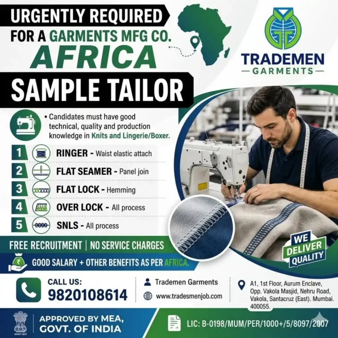 Urgently Required Sample Tailor For Garments Manufacturing Company In ...